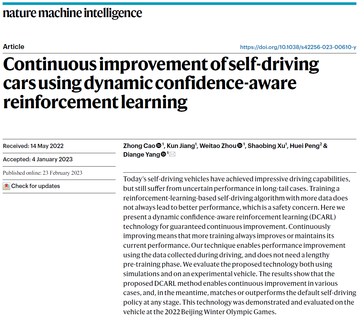Continuous improvement of self-driving cars using dynamic confidence ...