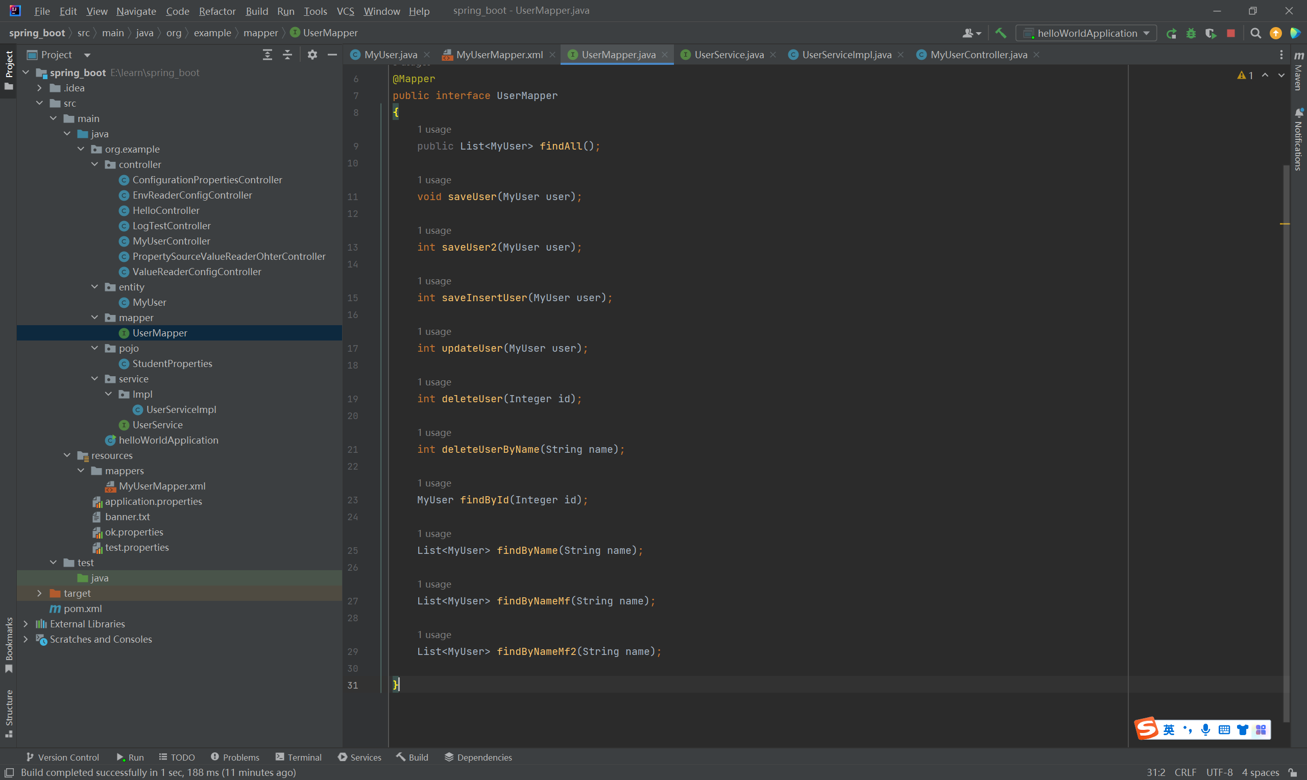 Spring Boot——spring Boot的基本配置——spring Boot整合mybatis——本地实例运行——模糊查询操作方式二——返回list列表 Pojo类型——根据name