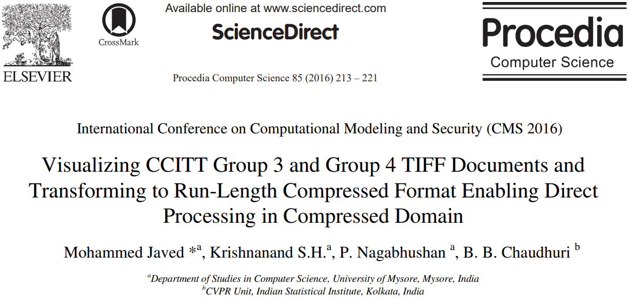 【机翻】可视化CCITTG3和G4对TIFF文档并转换为行程长度压缩格式，实现压缩域中的直接处理—（CMS 2016） - HotSky - 博客园